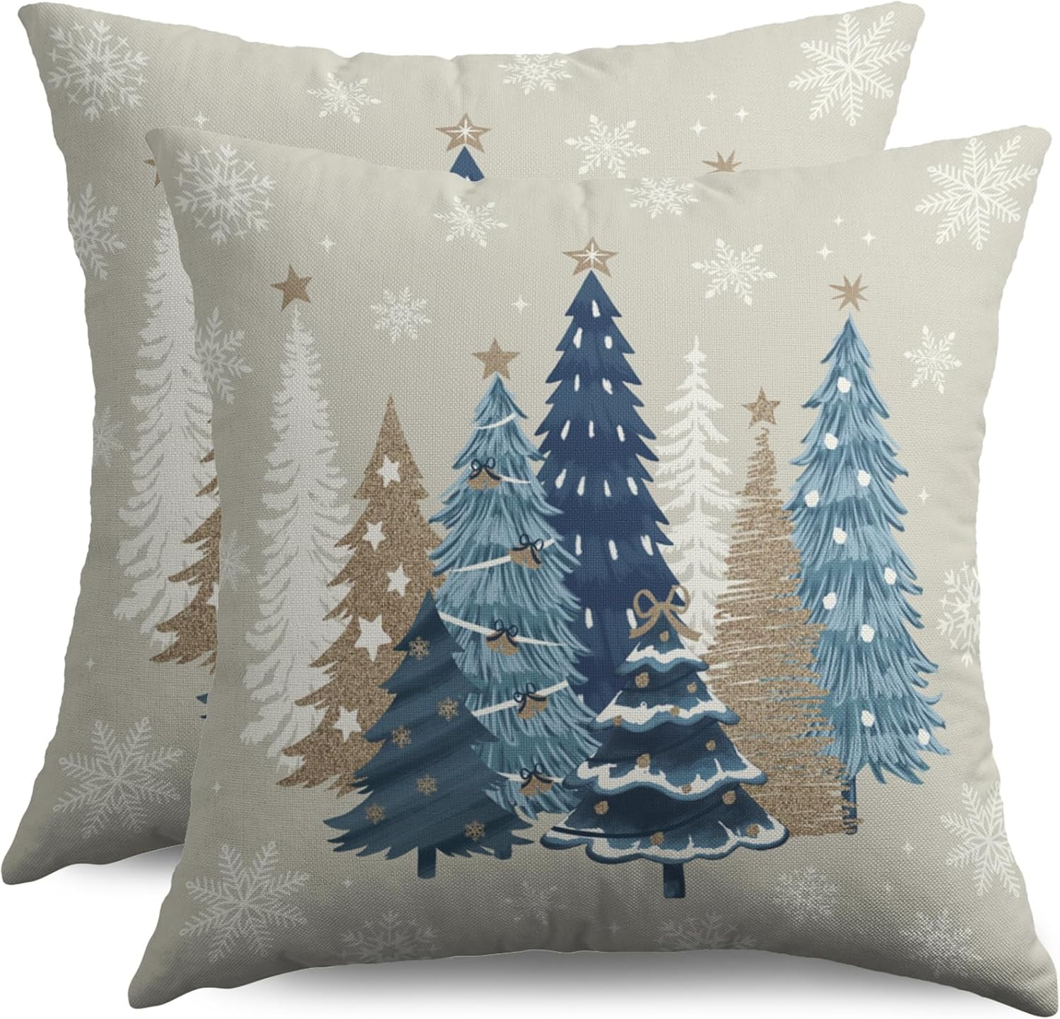 Winter Christmas Pillow Covers 18x18 Inch Set of 2 Blue White Xmas Tree ...