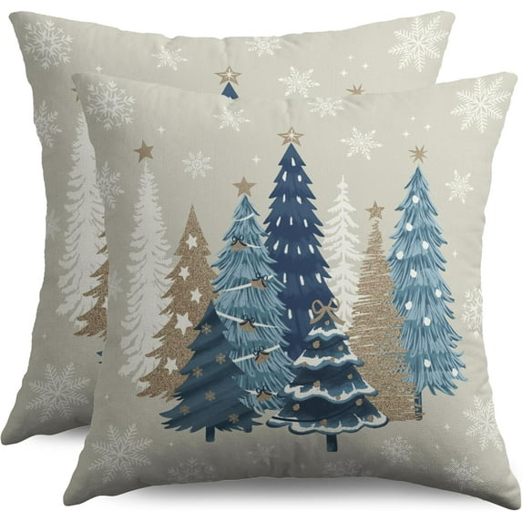 Winter Christmas Pillow Covers 18x18 Inch Set of 2 Blue White Xmas Tree ...