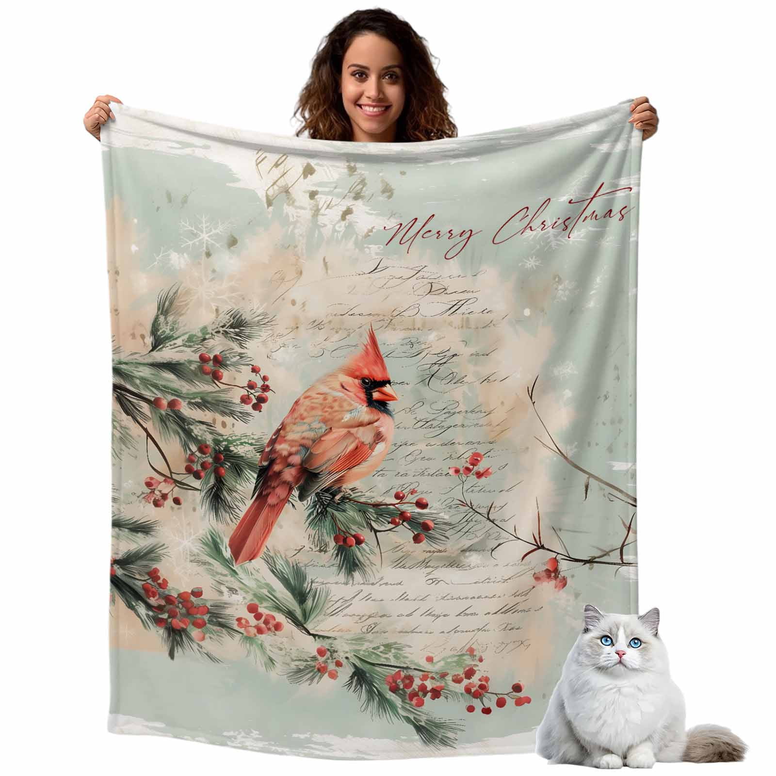 Winter Christmas Red Bird Berry Throw Blanket Flannel Fleece Throws ...