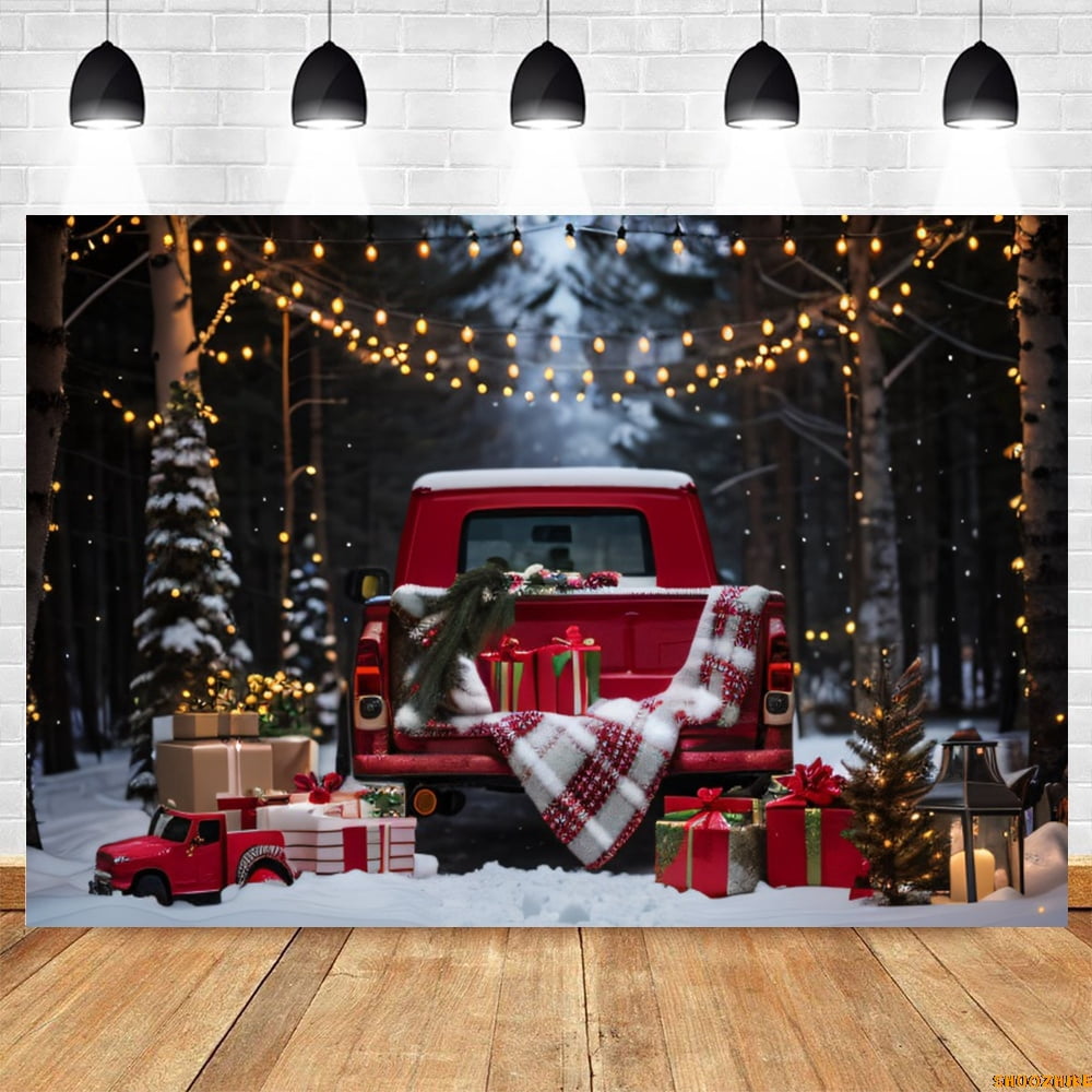 Winter Christmas Red Car Backdrop for Photography Gift Xmas Trees ...