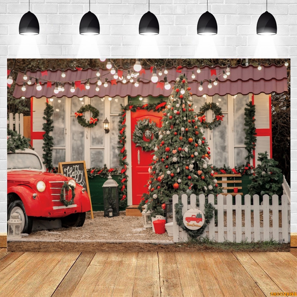 Winter Christmas Red Car Backdrop for Photography Gift Xmas Trees ...
