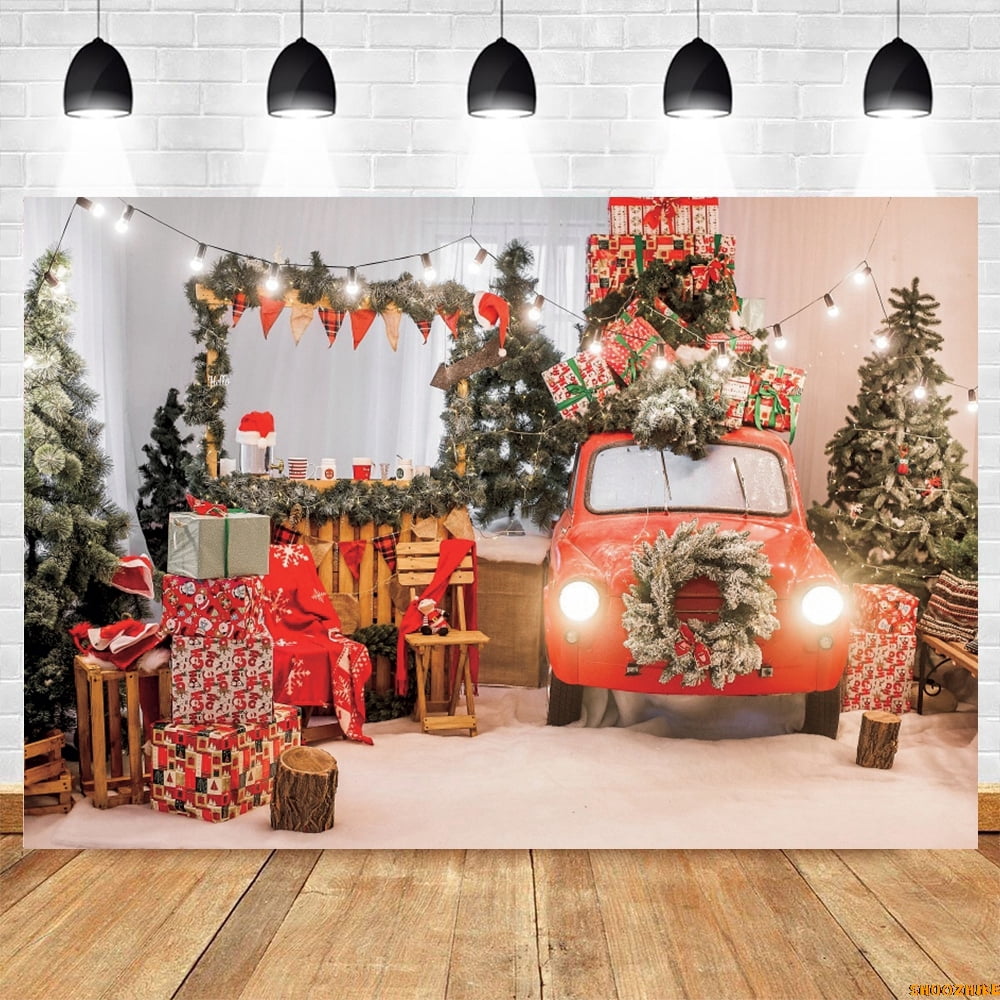 Winter Christmas Red Car Backdrop for Photography Gift Xmas Trees ...
