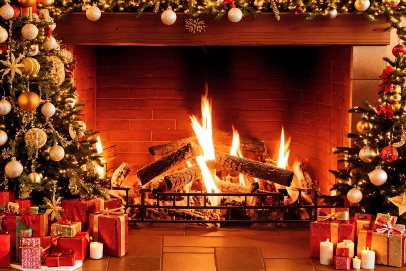 Winter Christmas Red Pine Tree Backdrop for Photography Fireplace Gifts ...