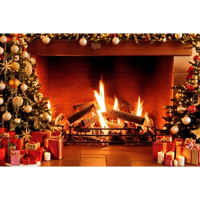 Winter Christmas Red Pine Tree Backdrop for Photography Fireplace Gifts ...