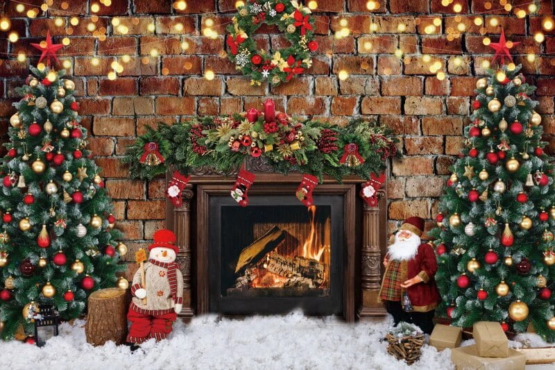 Winter Christmas Red Pine Tree Backdrop for Photography Fireplace Gifts ...