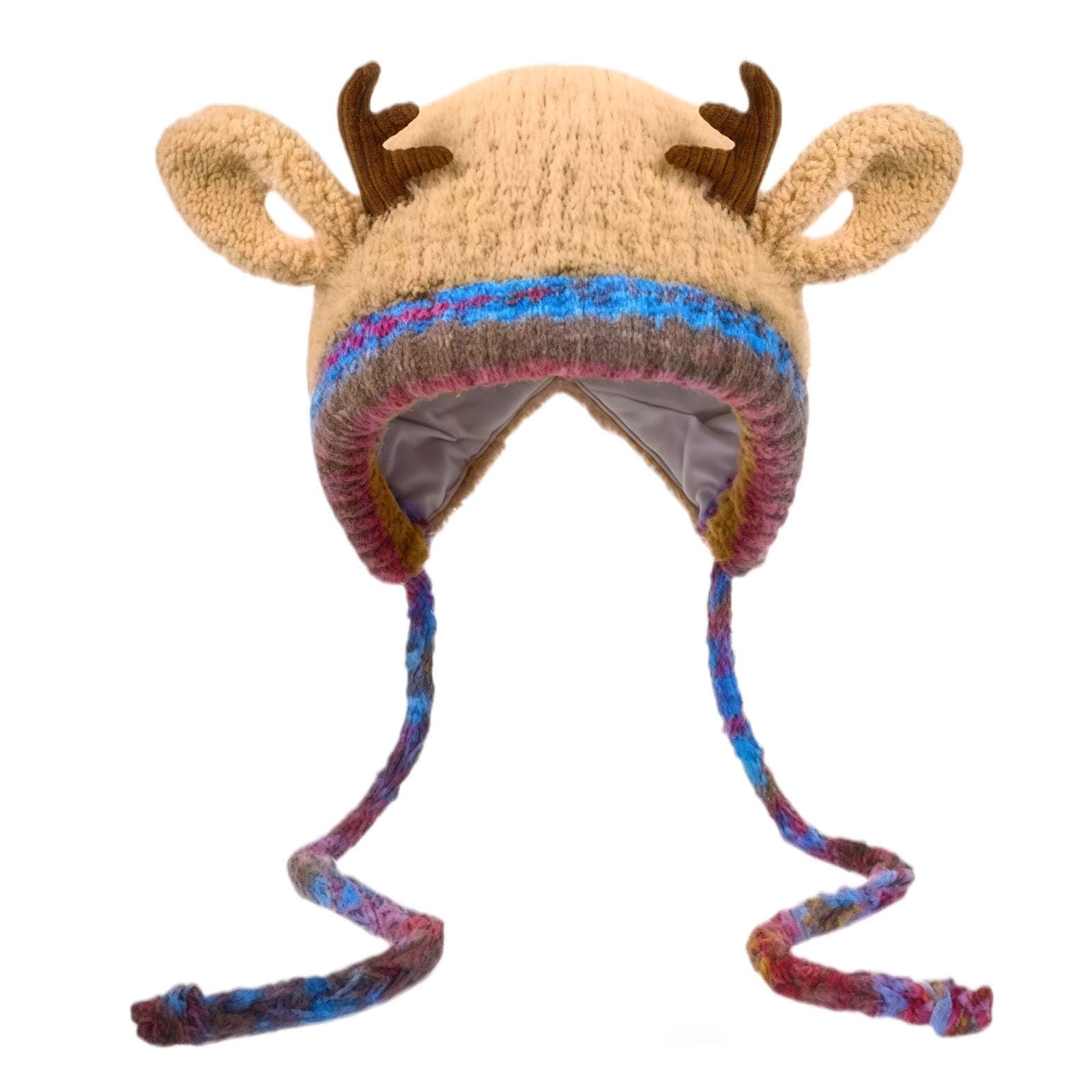 Winter Christmas Reindeer Plush Faux Fur Knitted Animal Hat - Cozy ...