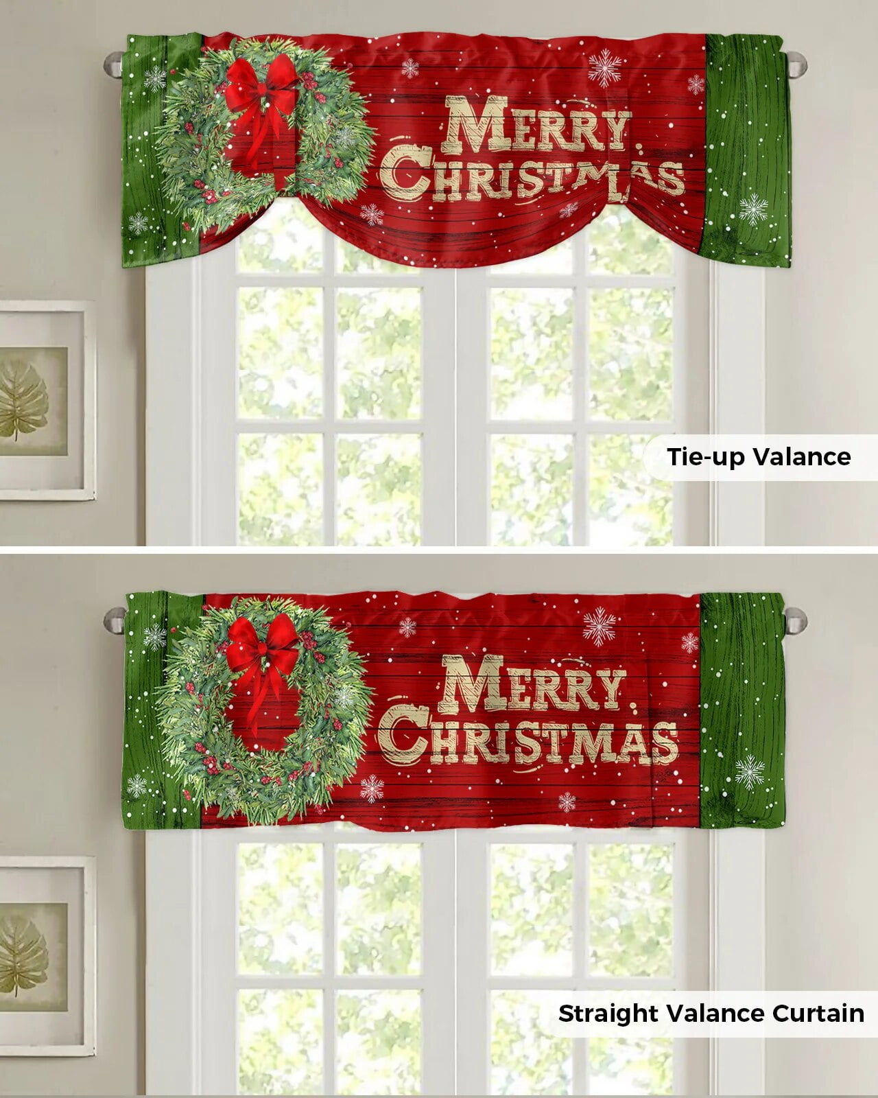 Winter Christmas Retro Red Pattern Window Curtain Living Room Kitchen ...