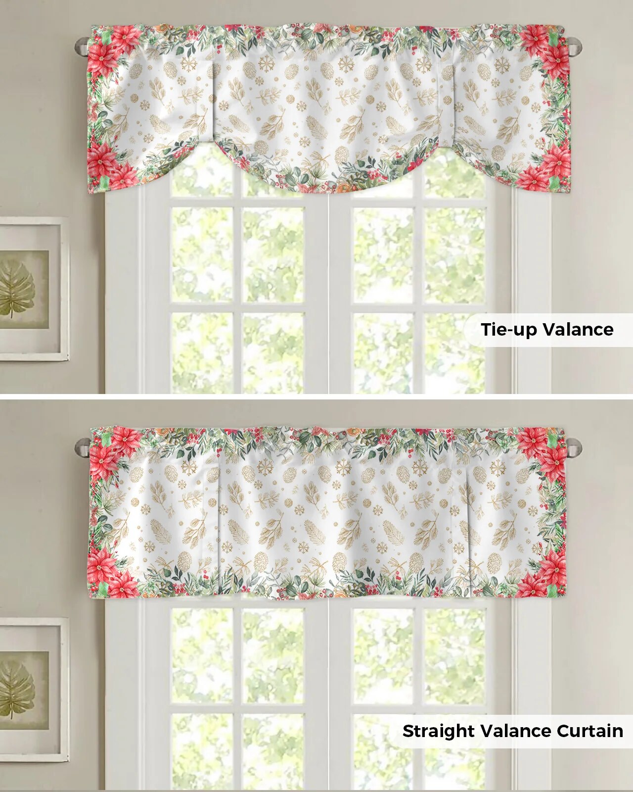 Winter Christmas Retro Red Pattern Window Curtain Living Room Kitchen ...