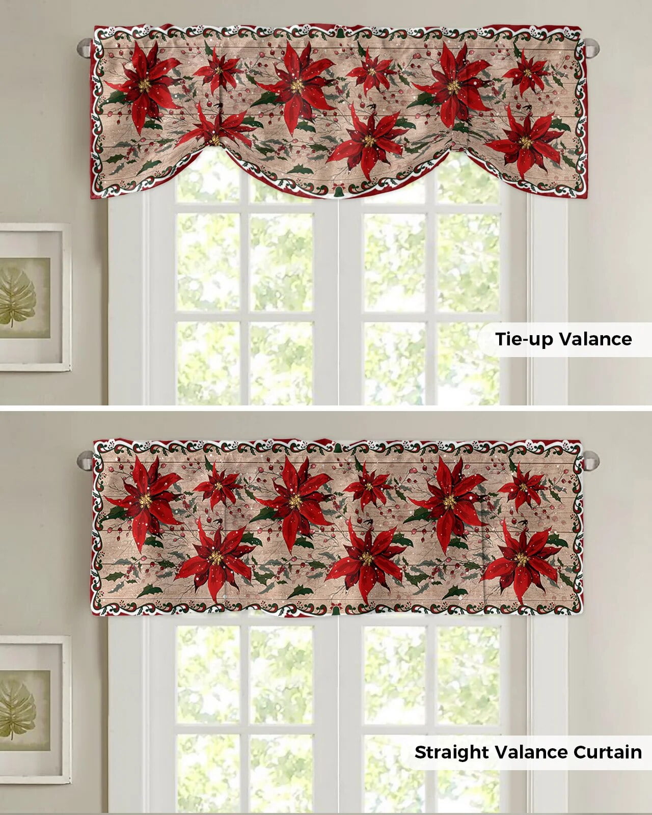 Winter Christmas Retro Red Pattern Window Curtain Living Room Kitchen ...