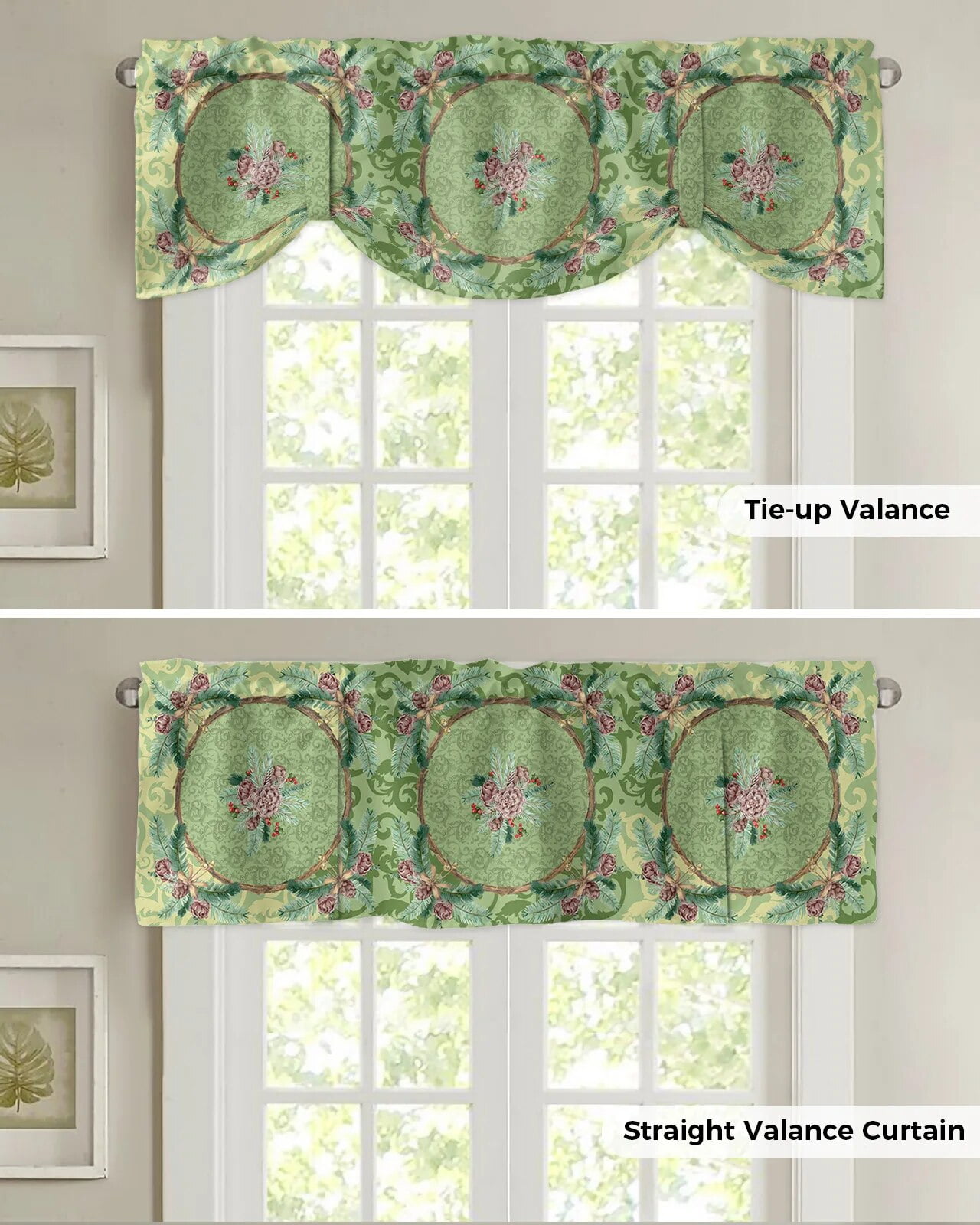 Winter Christmas Retro Red Pattern Window Curtain Living Room Kitchen ...