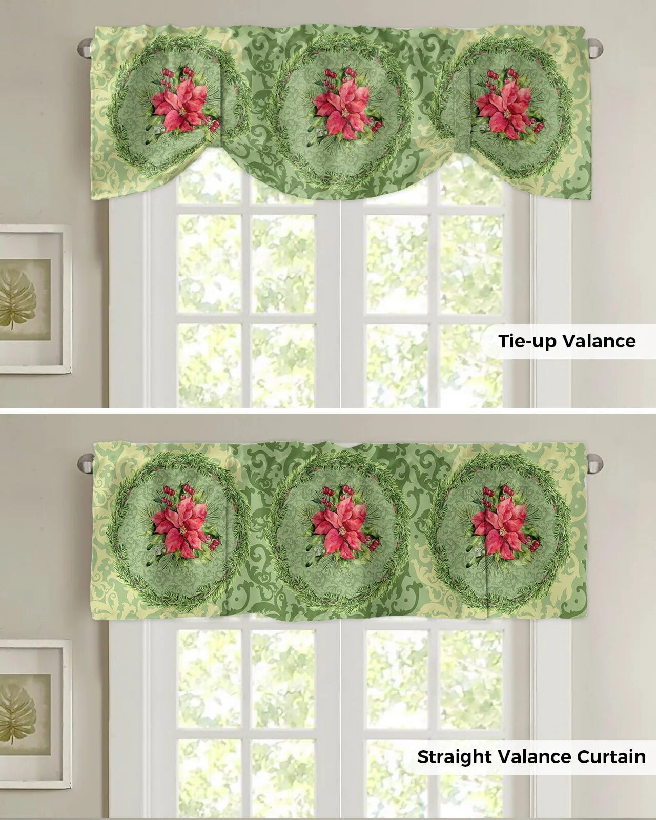 Winter Christmas Retro Red Pattern Window Curtain Living Room Kitchen ...