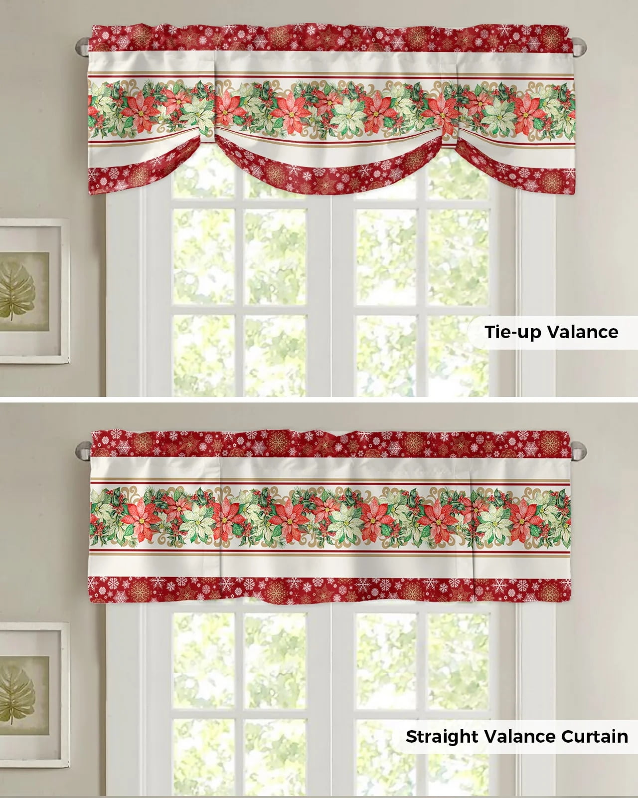 Winter Christmas Retro Red Pattern Window Curtain Living Room Kitchen ...