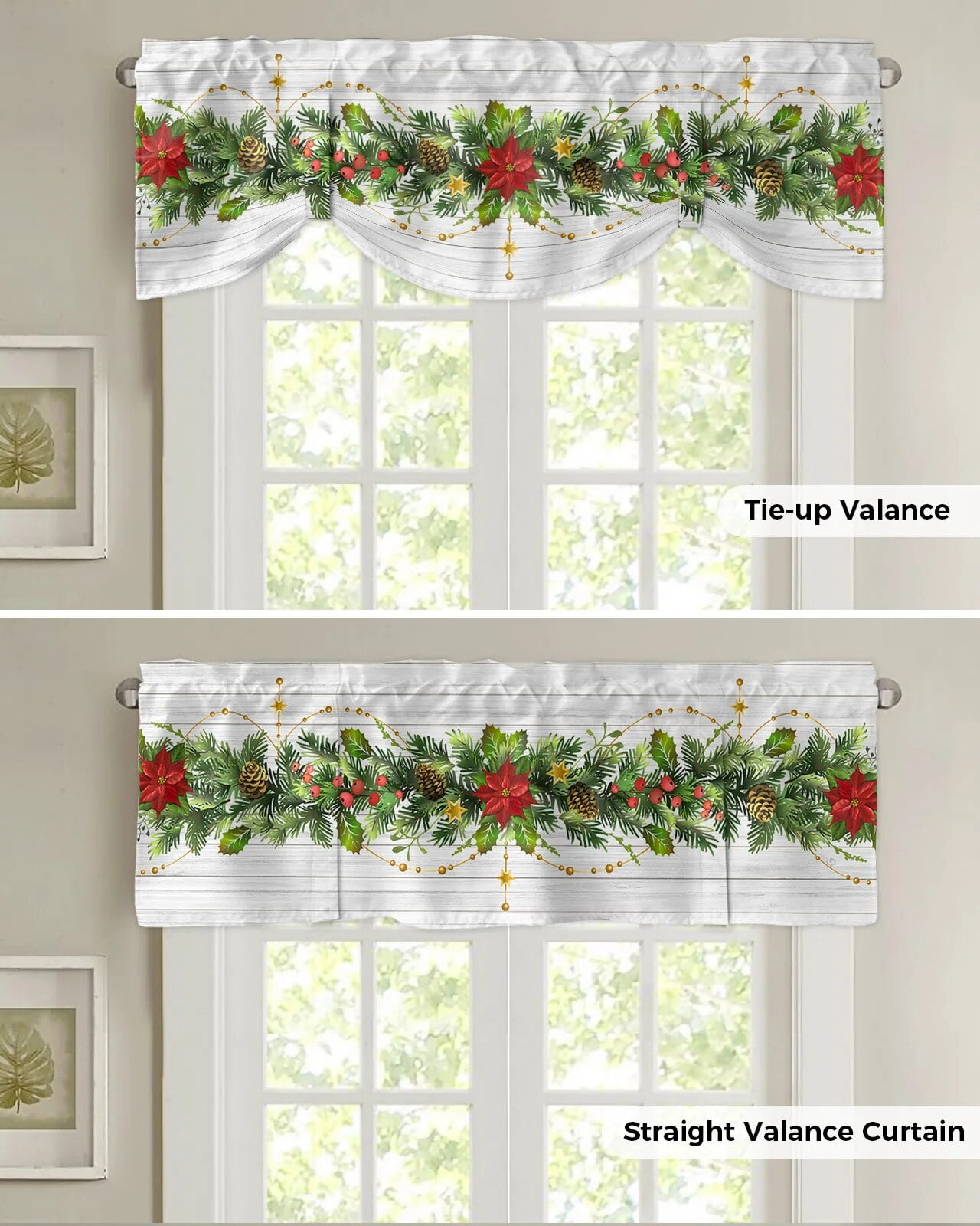 Winter Christmas Retro Red Pattern Window Curtain Living Room Kitchen ...