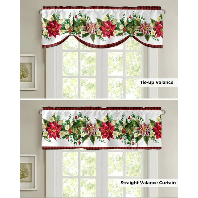 Winter Christmas Retro Red Pattern Window Curtain Living Room Kitchen ...