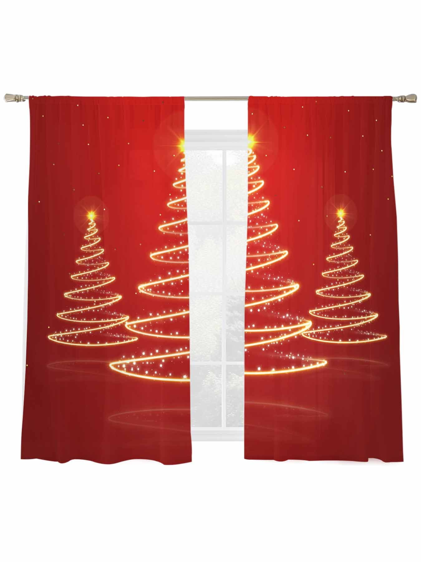 Winter Christmas Sheer Curtains 63 inches Long, Abstract Lights Tree ...