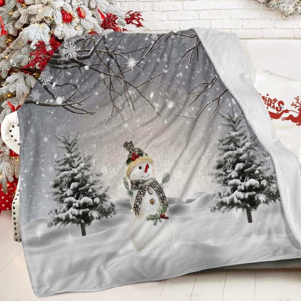 Winter Christmas Snowman Throw Blanket Snow Scene Pine Tree Soft ...