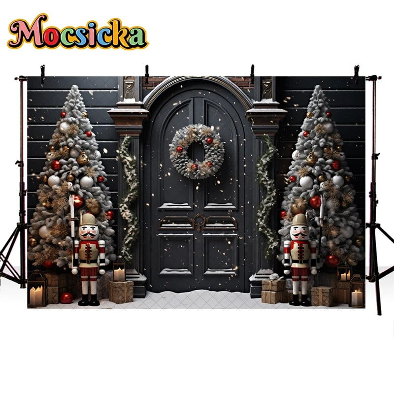 Winter Christmas Store Photography Background Wreath Street Light Gift ...