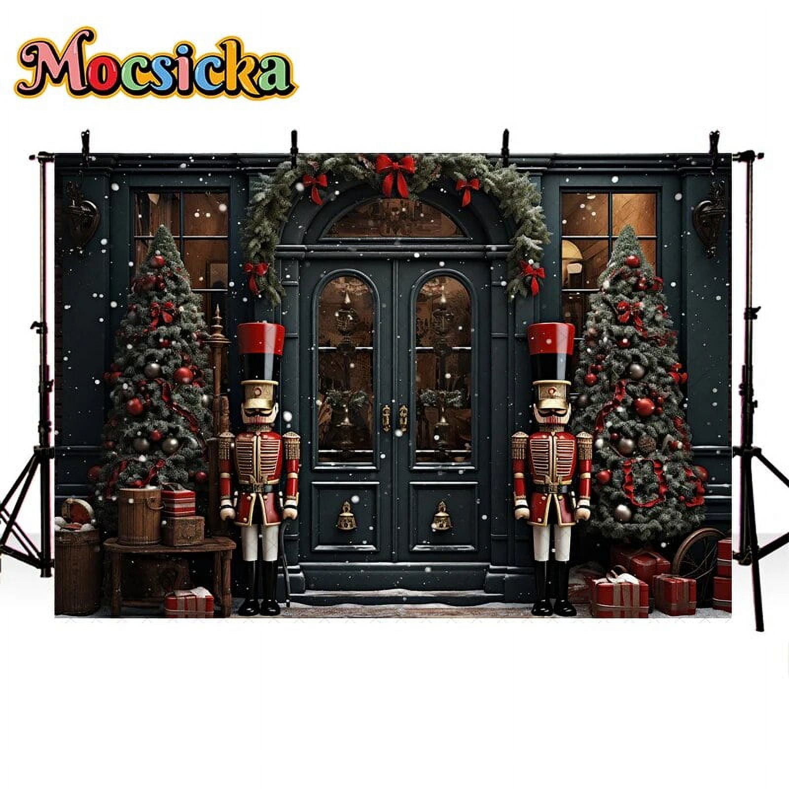 Winter Christmas Store Photography Background Wreath Street Light Gift ...