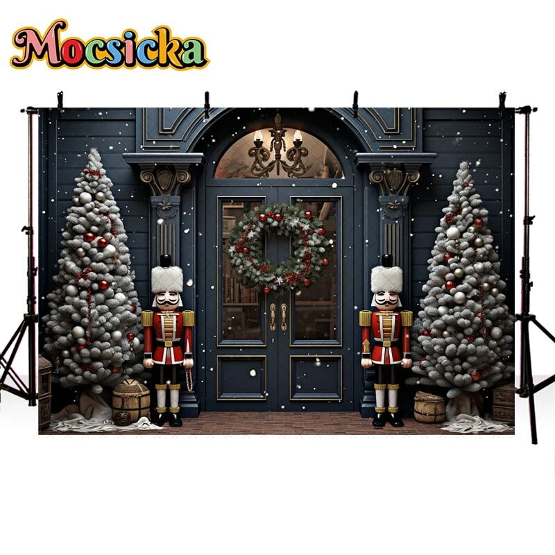 Winter Christmas Store Photography Background Wreath Street Light Gift ...