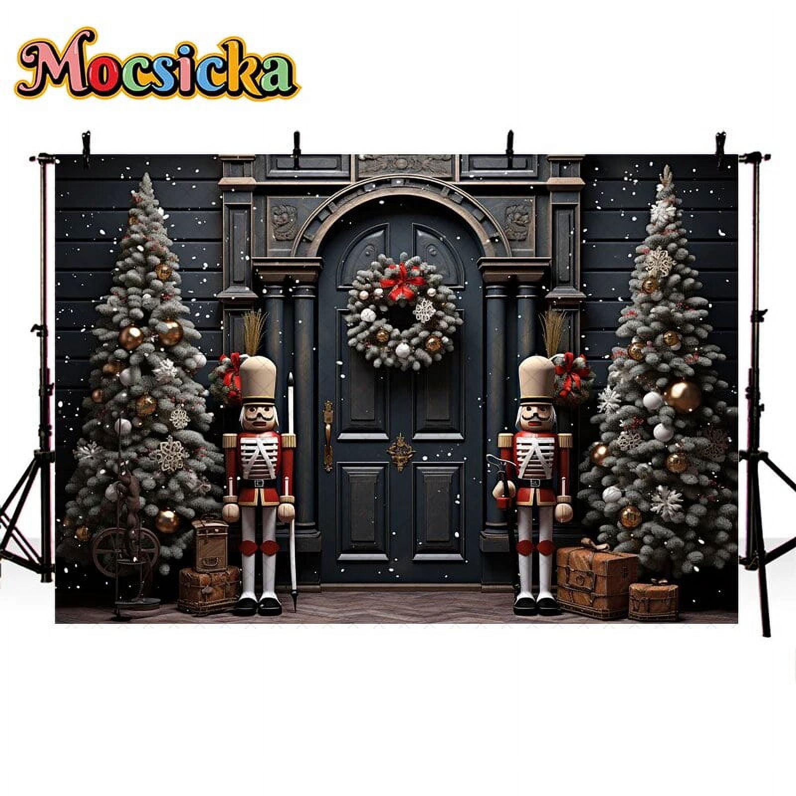 Winter Christmas Store Photography Background Wreath Street Light Gift ...