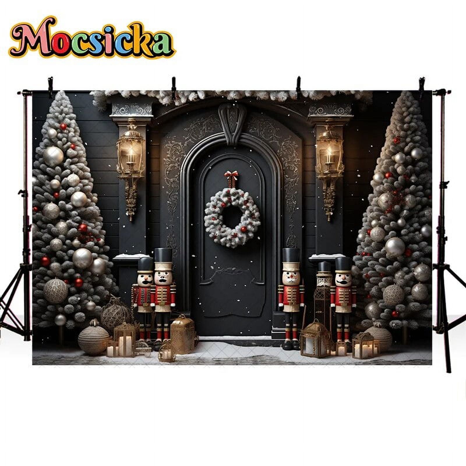 Winter Christmas Store Photography Background Wreath Street Light Gift ...