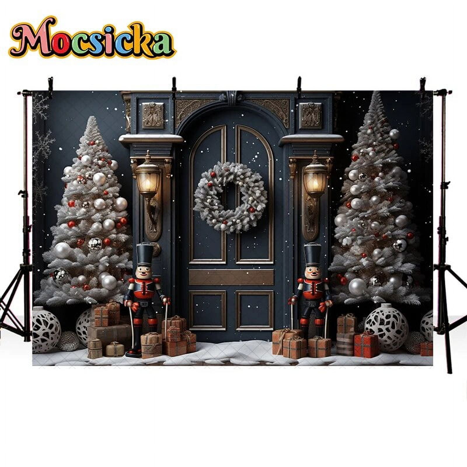 Winter Christmas Store Photography Background Wreath Street Light Gift ...