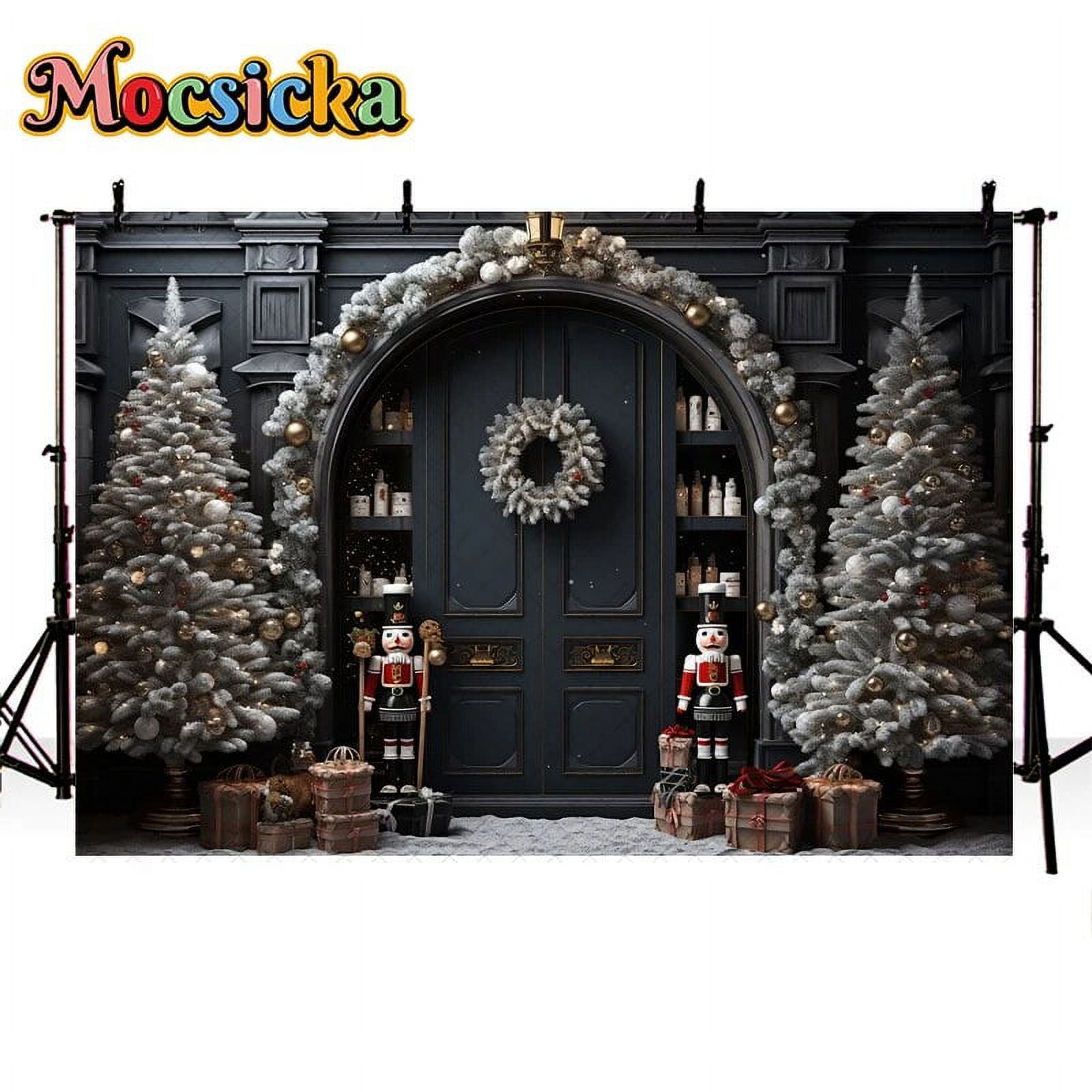 Winter Christmas Store Photography Background Wreath Street Light Gift ...