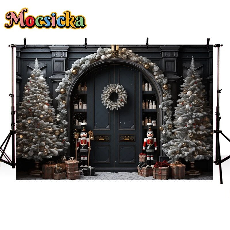 Winter Christmas Store Photography Background Wreath Street Light Gift ...