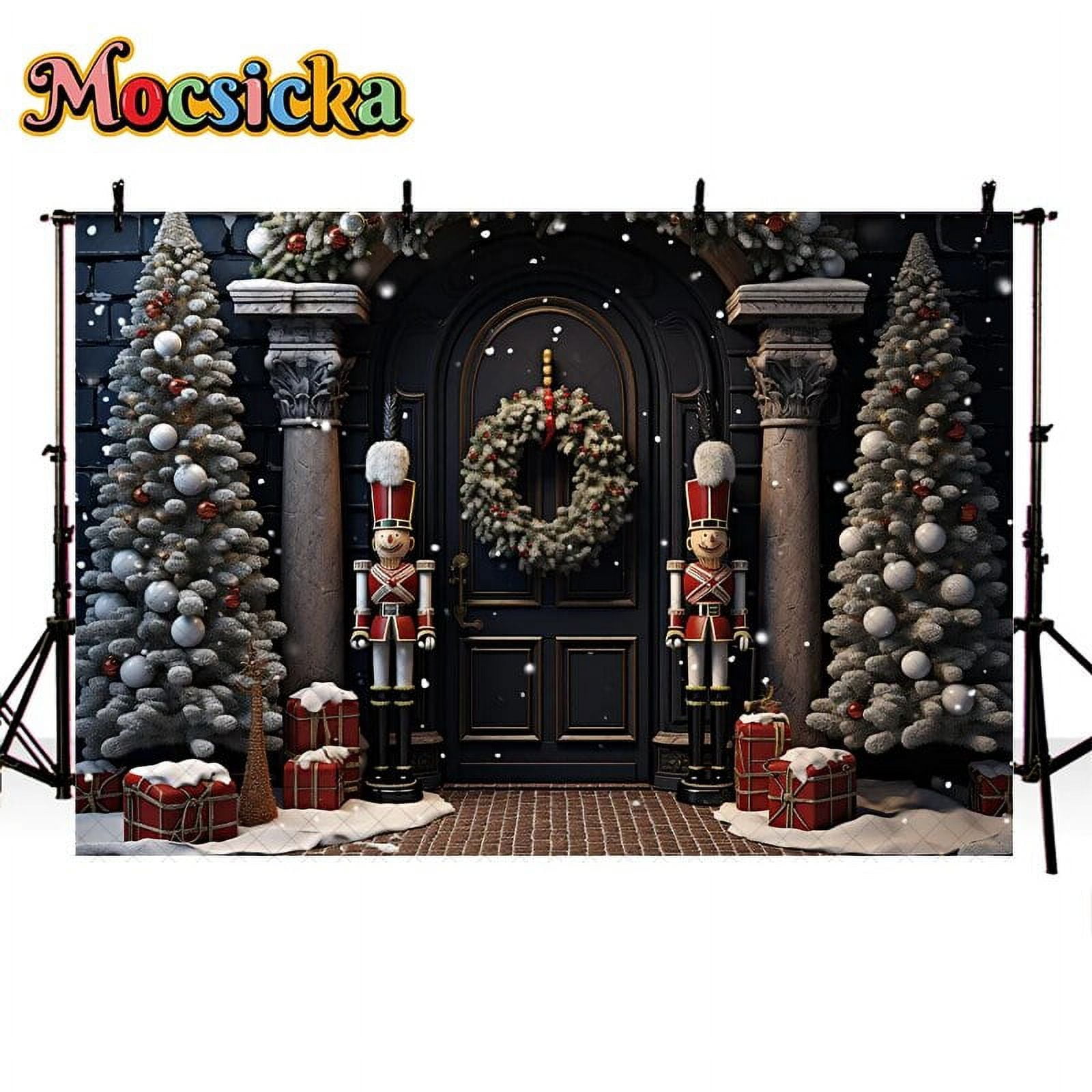 Winter Christmas Store Photography Background Wreath Street Light Gift ...