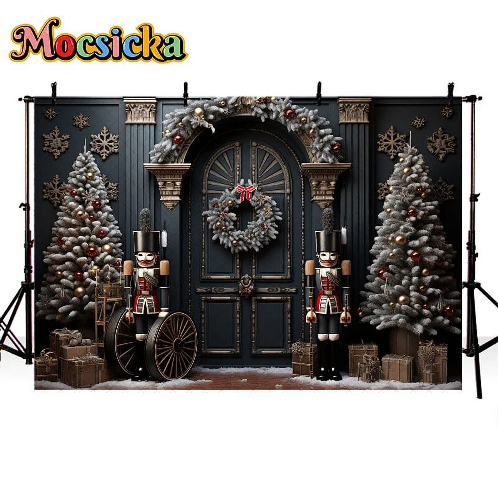 Winter Christmas Store Photography Background Wreath Street Light Gift ...