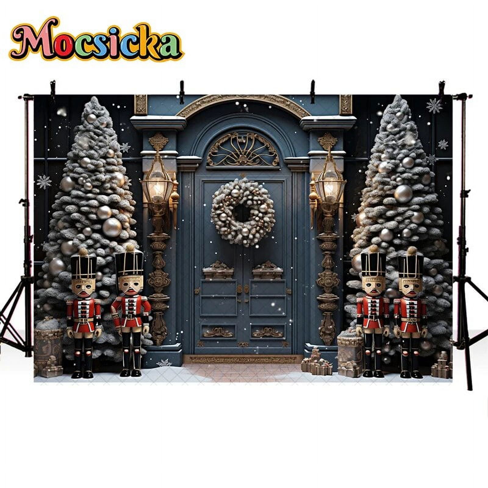 Winter Christmas Store Photography Background Wreath Street Light Gift ...