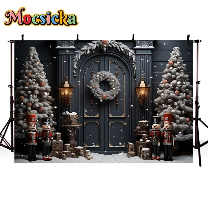 Winter Christmas Store Photography Background Wreath Street Light Gift ...
