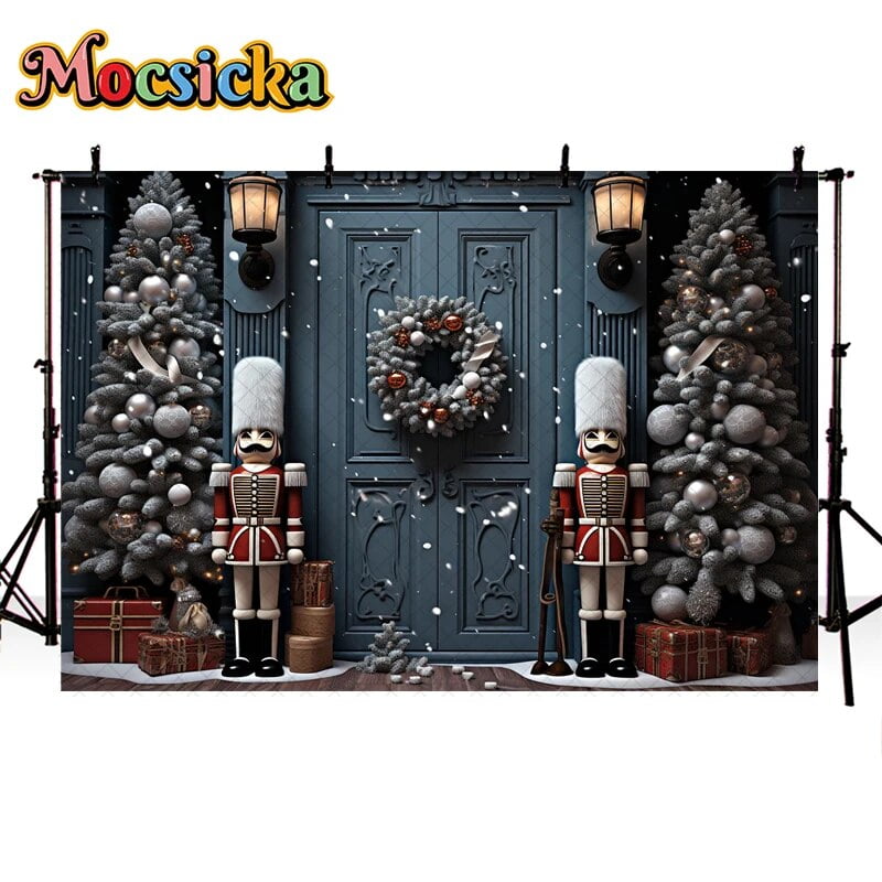 Winter Christmas Store Photography Background Wreath Street Light Gift ...