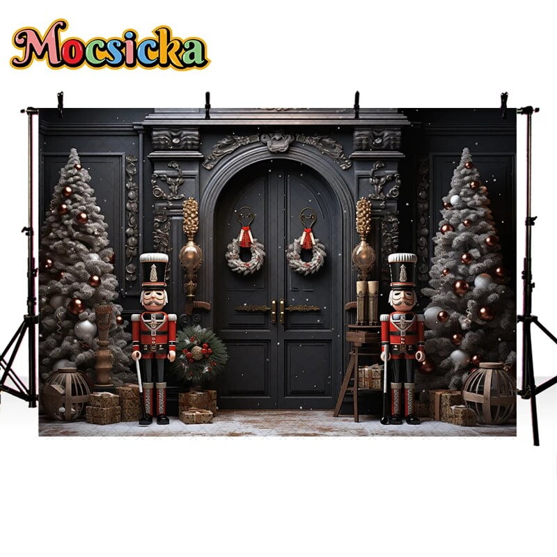 Winter Christmas Store Photography Background Wreath Street Light Gift ...