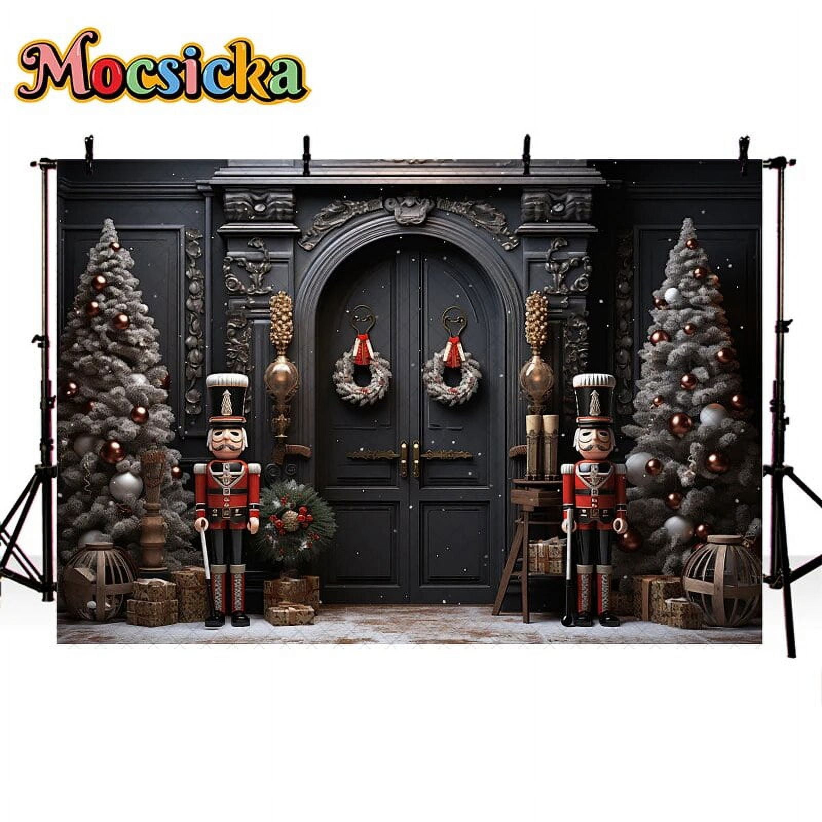 Winter Christmas Store Photography Background Wreath Street Light Gift ...