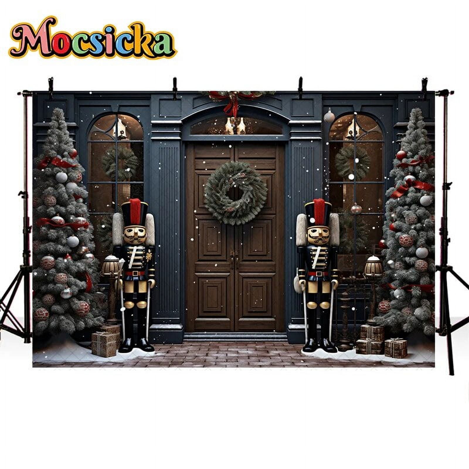 Winter Christmas Store Photography Background Wreath Street Light Gift ...