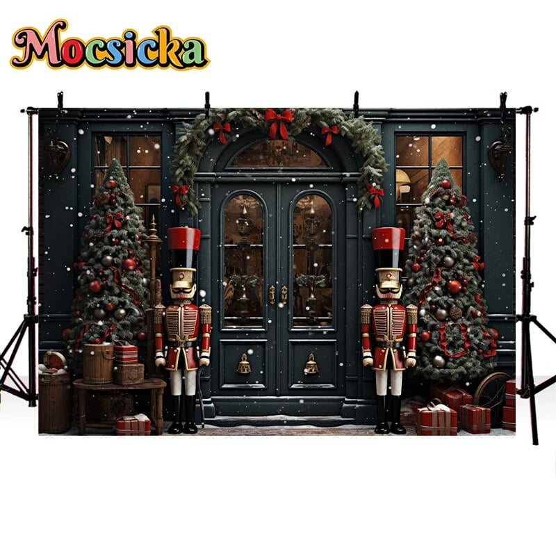 Winter Christmas Store Photography Background Wreath Street Light Gift ...