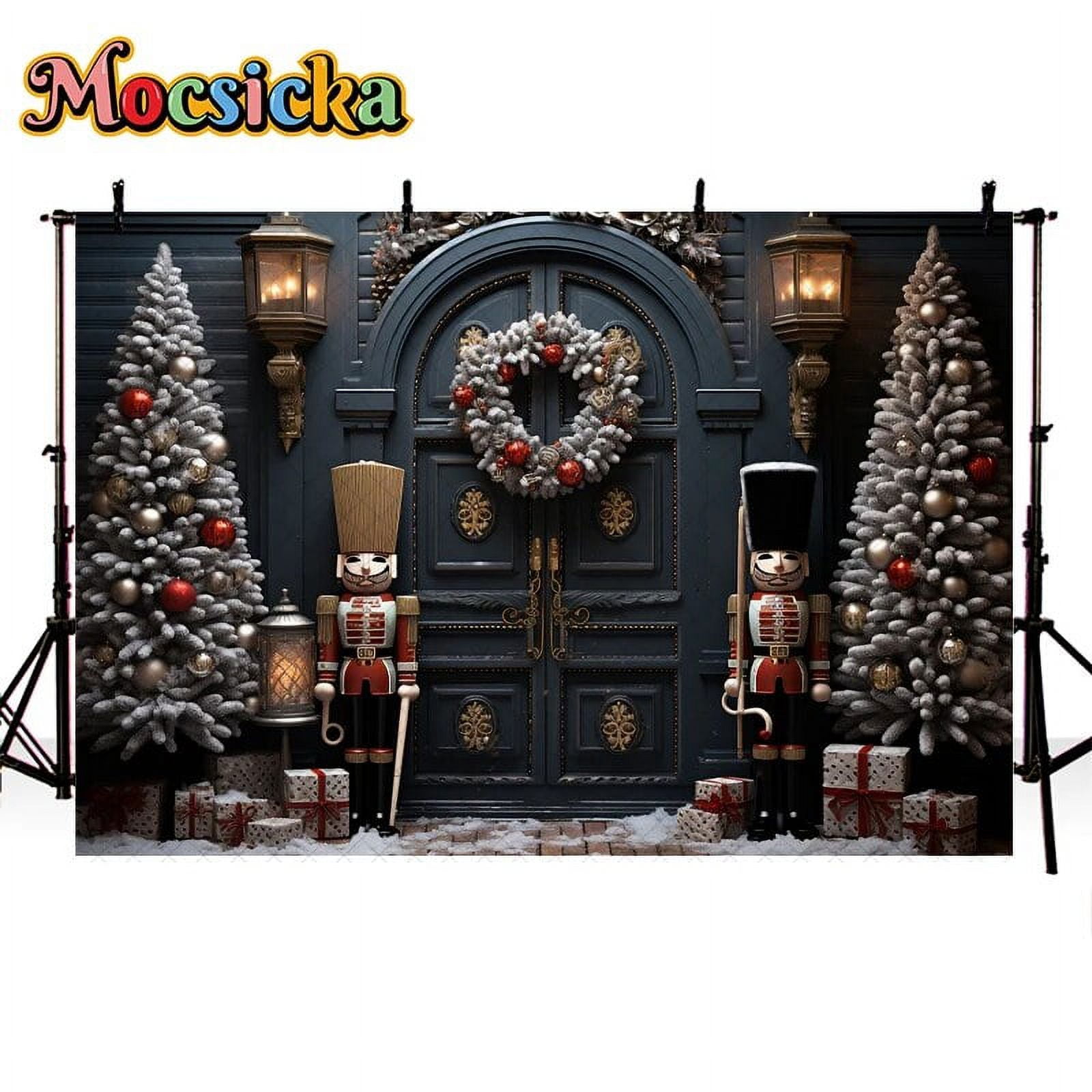 Winter Christmas Store Photography Background Wreath Street Light Gift ...