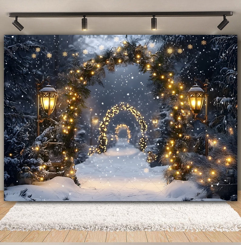 Winter Christmas Tree Backdrop Glitter Street Lights Arch Door ...