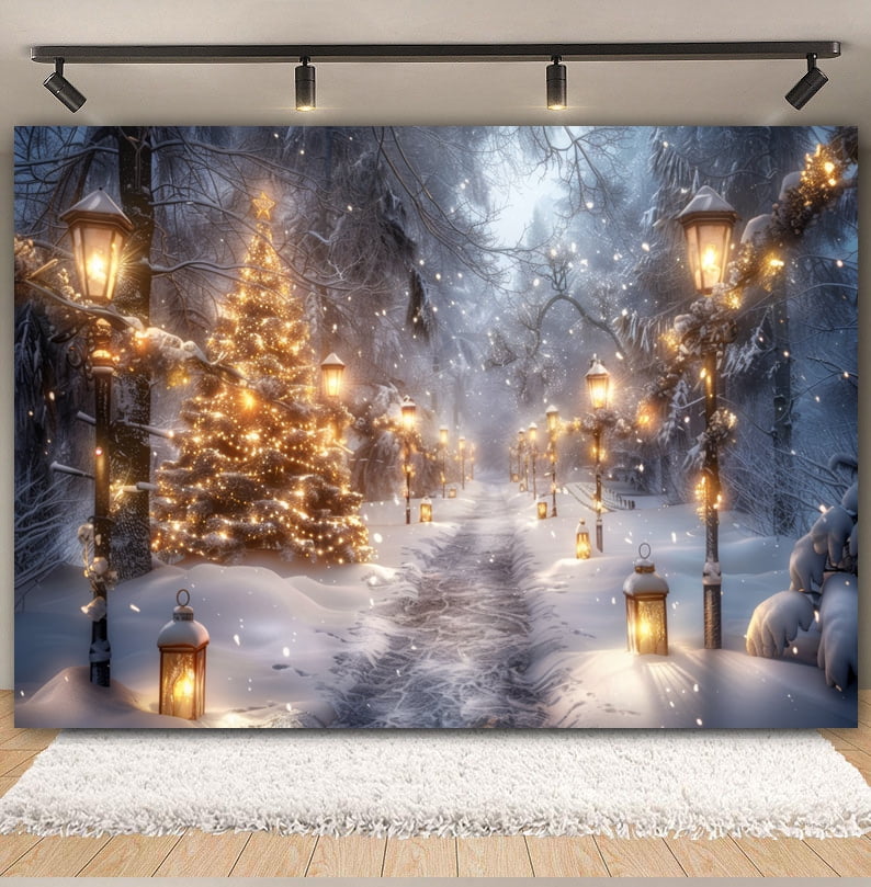 Winter Christmas Tree Backdrop Glitter Street Lights Arch Door ...