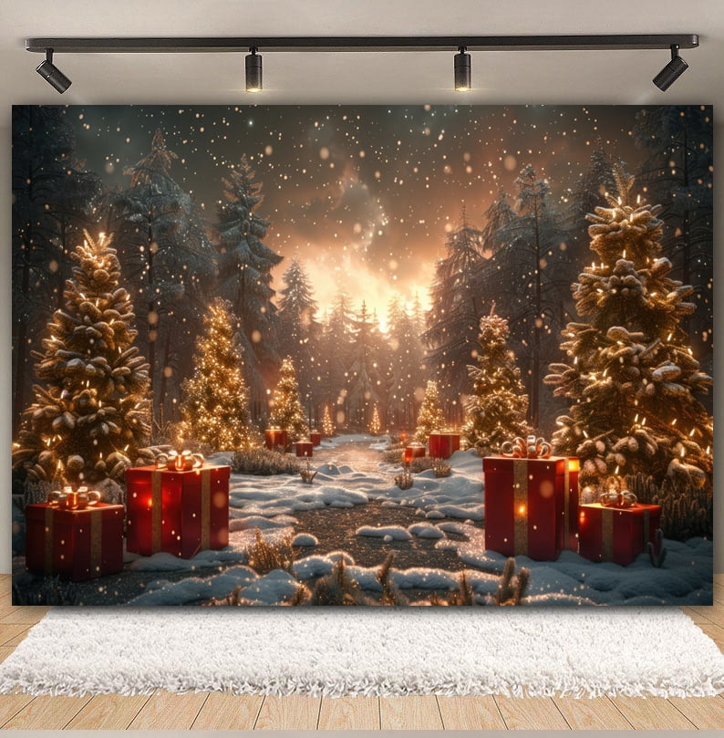Winter Christmas Tree Backdrop Glitter Street Lights Arch Door ...