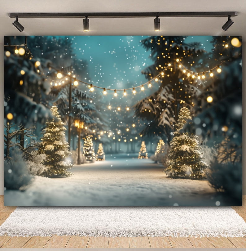 Winter Christmas Tree Backdrop Glitter Street Lights Arch Door ...
