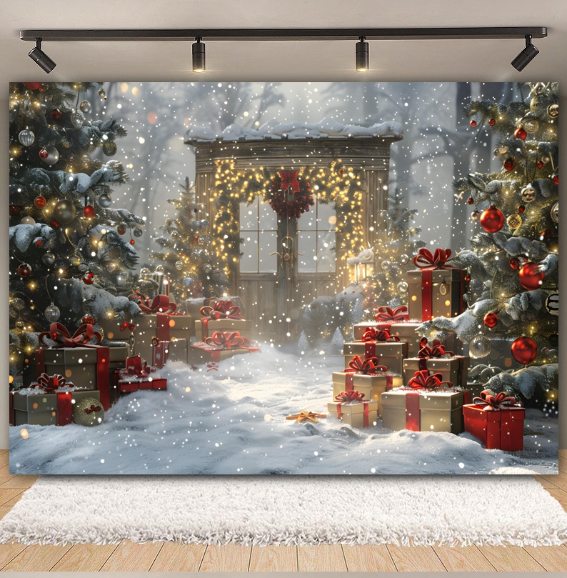 Winter Christmas Tree Backdrop Glitter Street Lights Arch Door ...