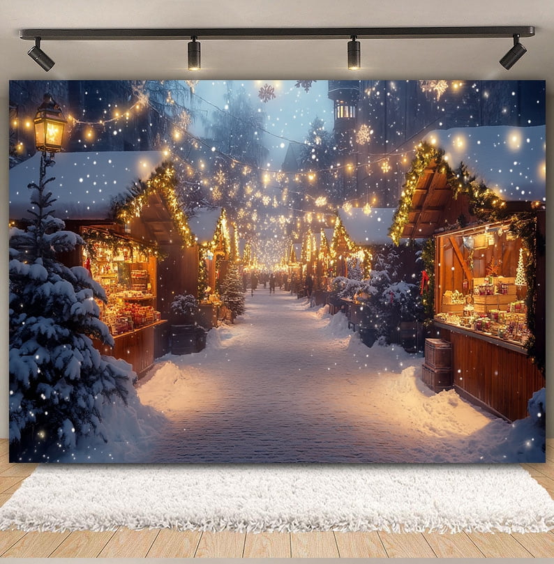 Winter Christmas Tree Backdrop Glitter Street Lights Arch Door ...