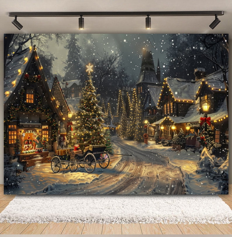 Winter Christmas Tree Backdrop Glitter Street Lights Arch Door ...