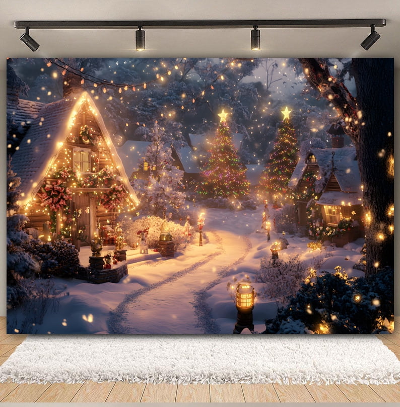 Winter Christmas Tree Backdrop Glitter Street Lights Arch Door ...