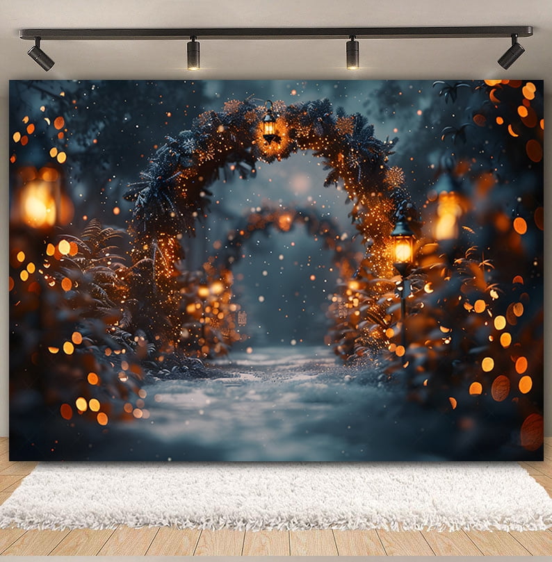 Winter Christmas Tree Backdrop Glitter Street Lights Arch Door ...