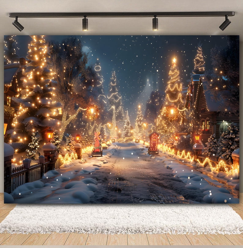 Winter Christmas Tree Backdrop Glitter Street Lights Arch Door ...