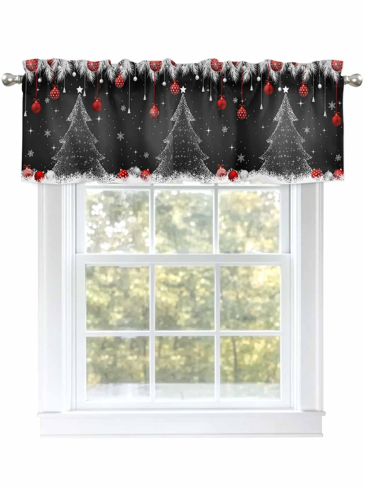 Winter Christmas Tree Curtain Valances for Windows, Black and White ...