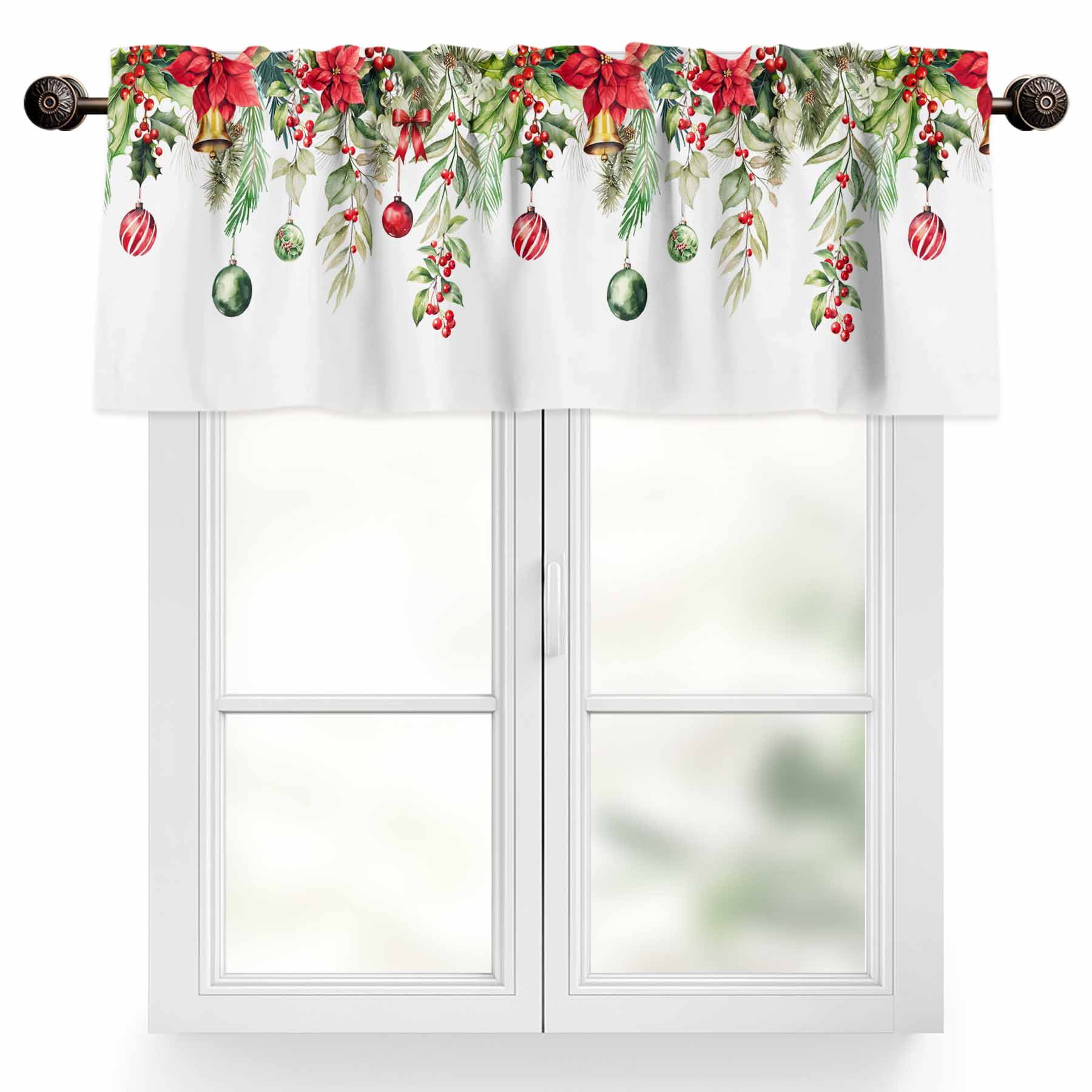 Winter Christmas Valances for Windows, 60 x 18in, Holly Berry Pine ...